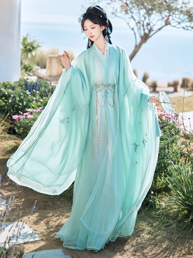 Wei Jin Dynasty Spring Summer Green Zhiju Hanfu Set - Hanfu Way ...