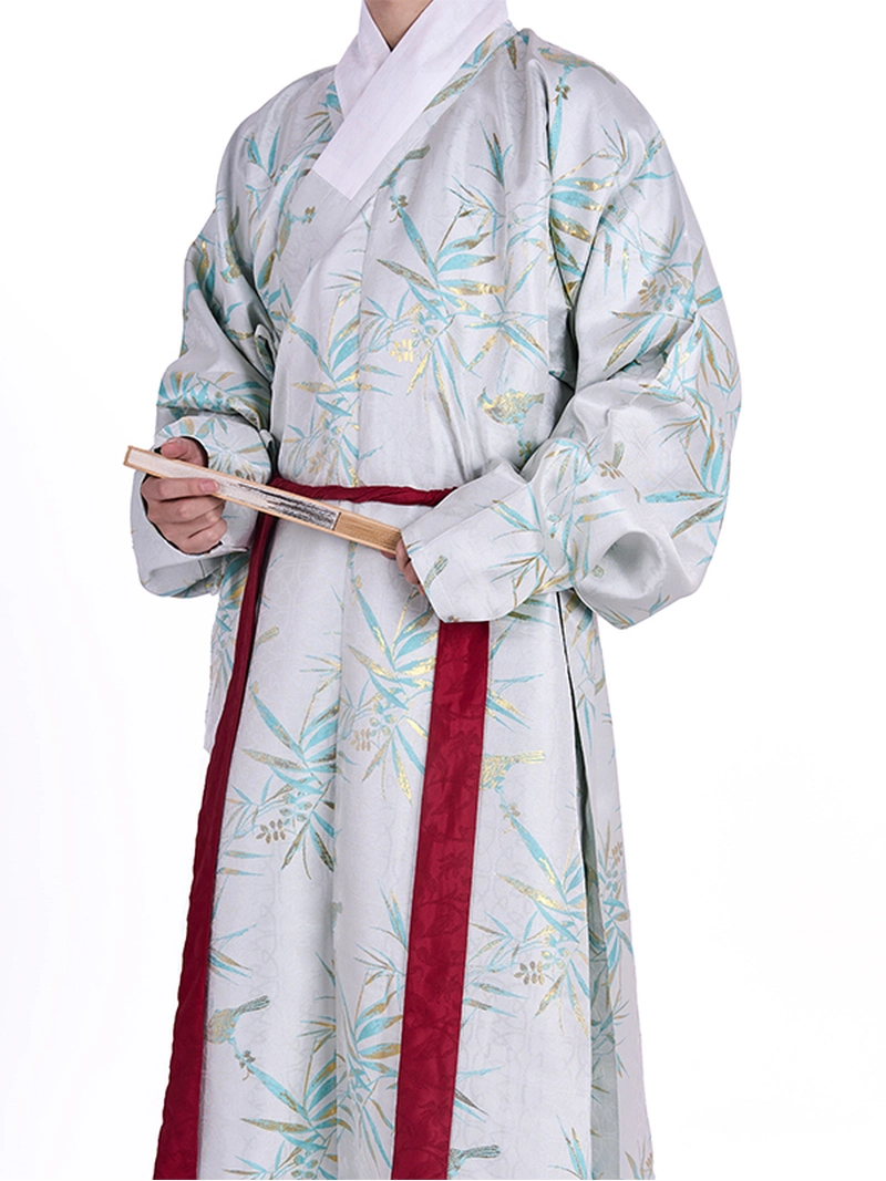 Hanfu de la Dinastía Ming Túnica Larga de Hilo de Oro con Hoja de Bambú ...